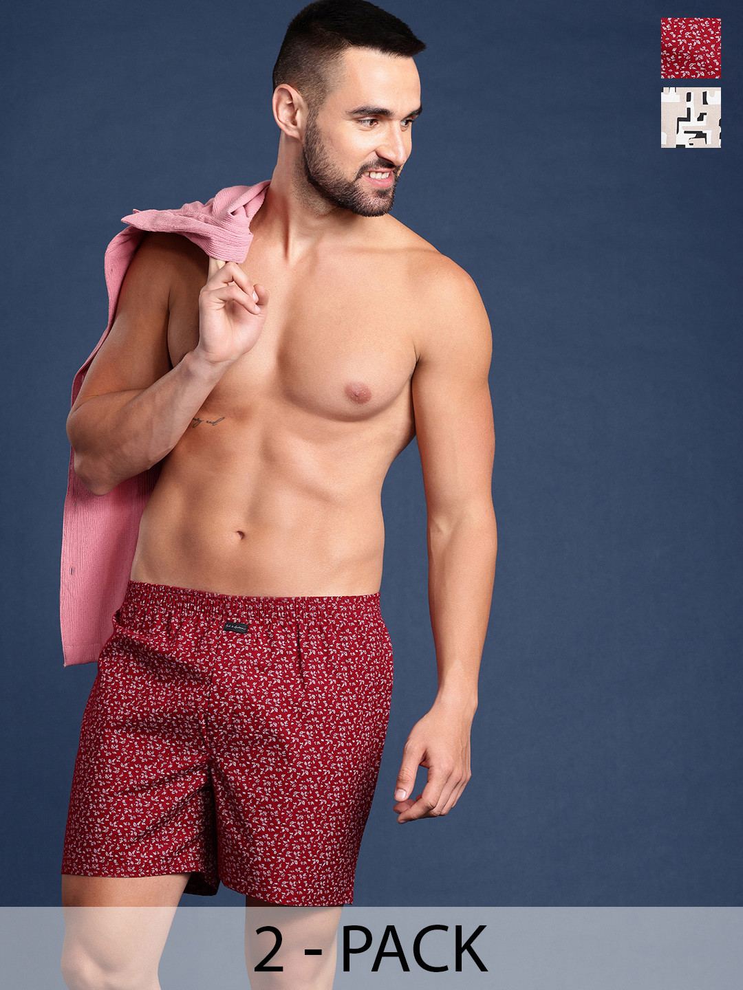 Buy Mast & Harbour Men Set Of 2 Printed Pure Cotton Boxers - Boxers for ...