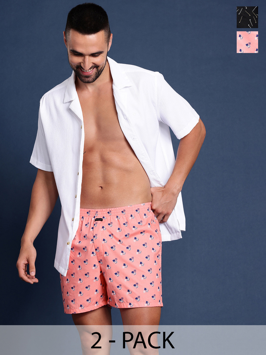 Buy Mast & Harbour Men Set Of 2 Printed Pure Cotton Boxers - Boxers for ...
