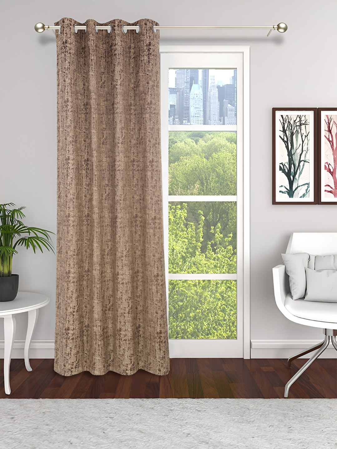 Buy THE CONVERSION Coffee Brown Textured Jacquard Room Darkening Window ...