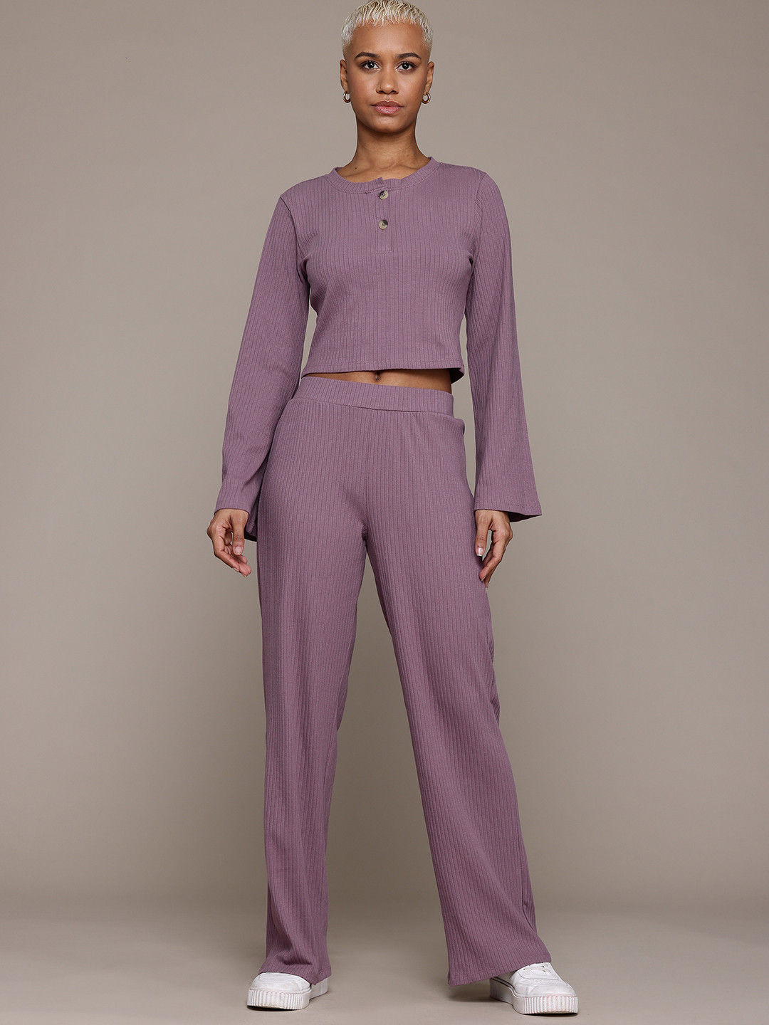 Buy The Roadster Lifestyle Co. Ribbed Top With Trousers Co Ord Set - Co ...