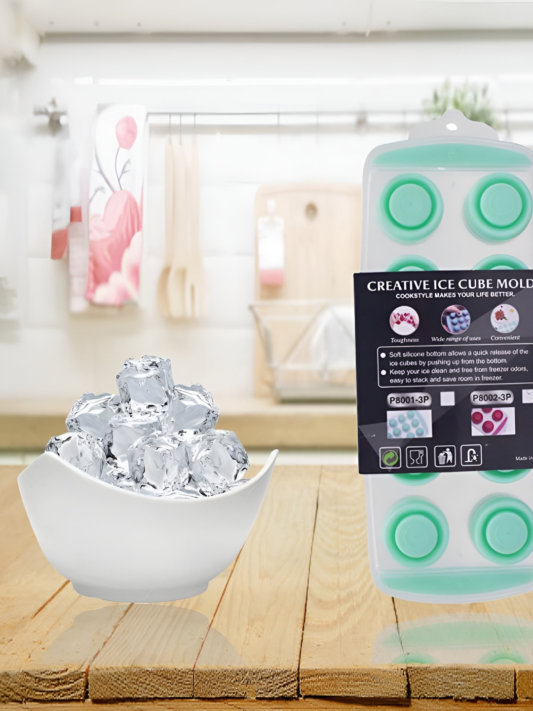 Buy Kookee Sea Green 3 Pieces Flexible 10 Cubes Ice Moulds - Ice Moulds ...