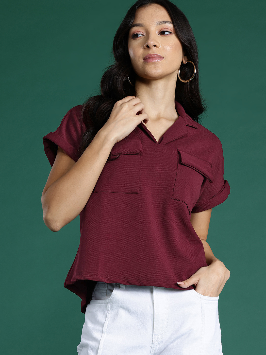 Buy DressBerry Flap Pockets Extended Sleeves Top - Tops for Women ...