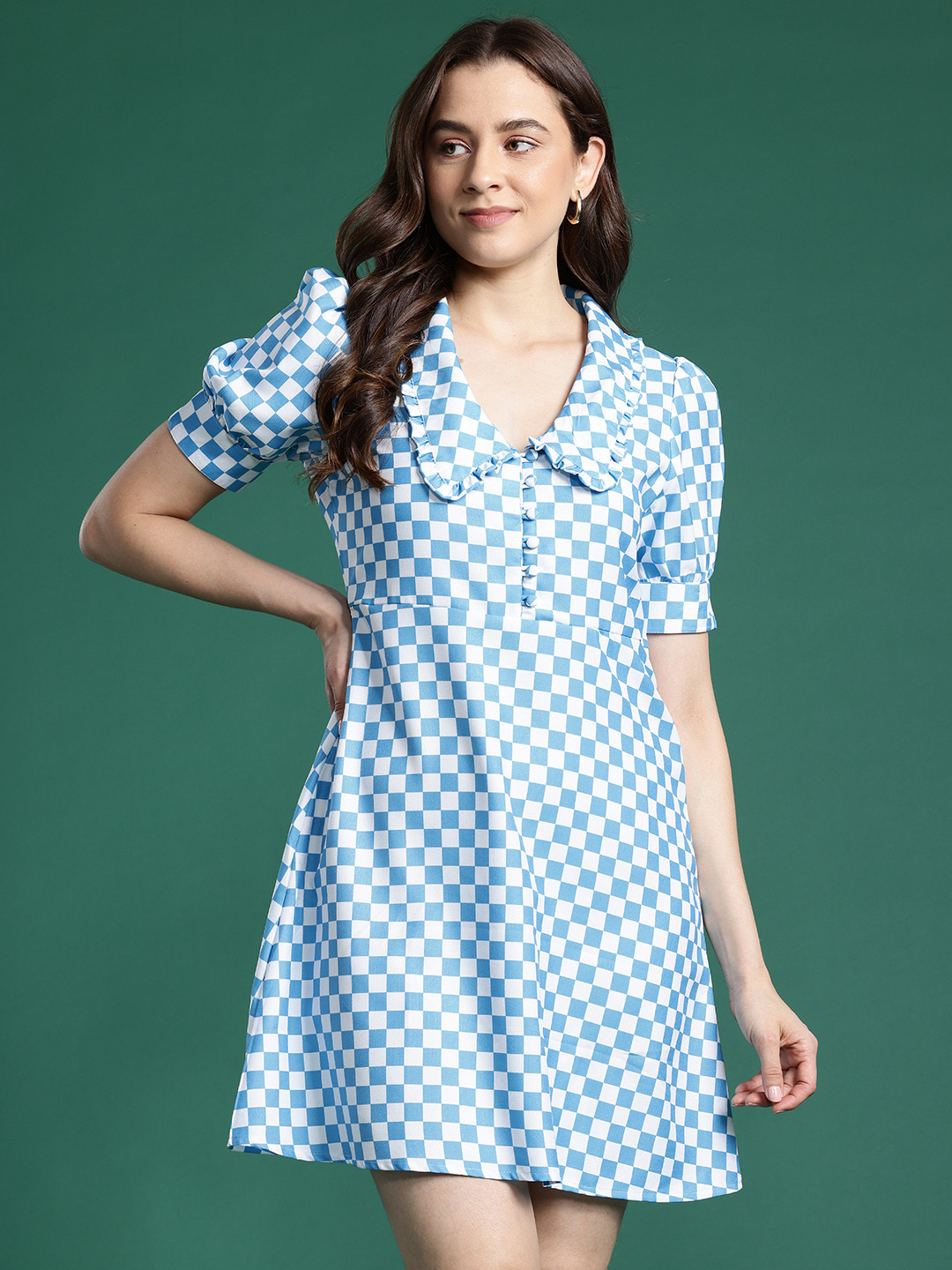 Buy DressBerry Checked Puff Sleeve A Line Dress - Dresses for Women ...