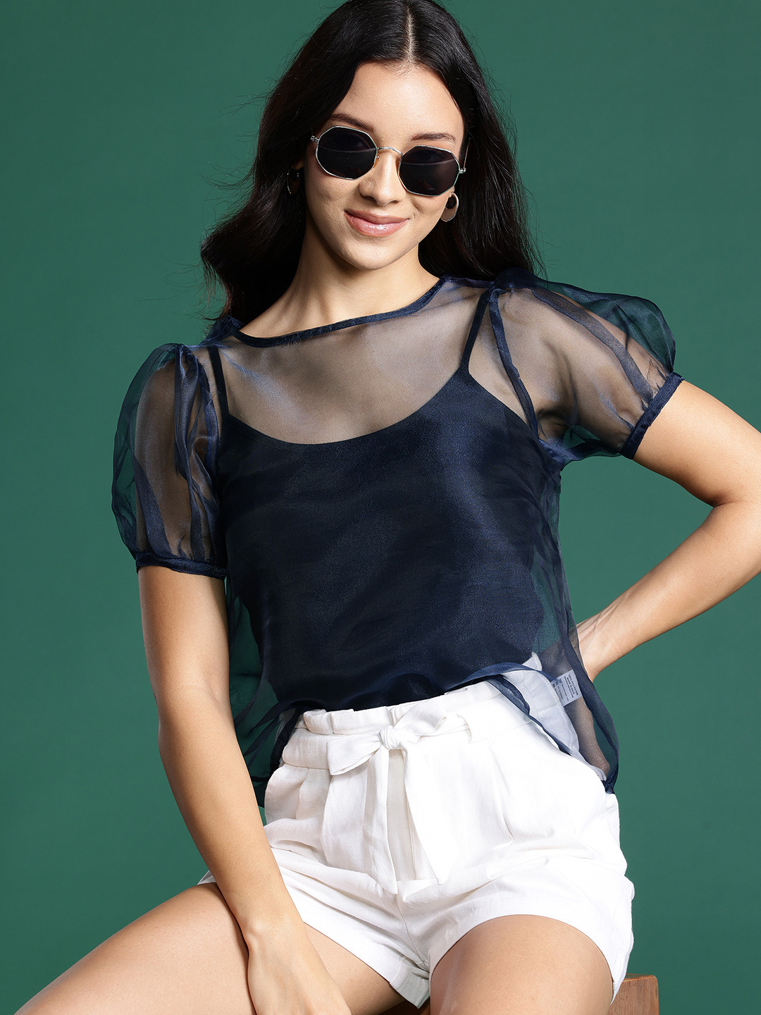 Buy DressBerry Glam Puff Sleeve Sheer Net Top - Tops for Women 27220008 ...