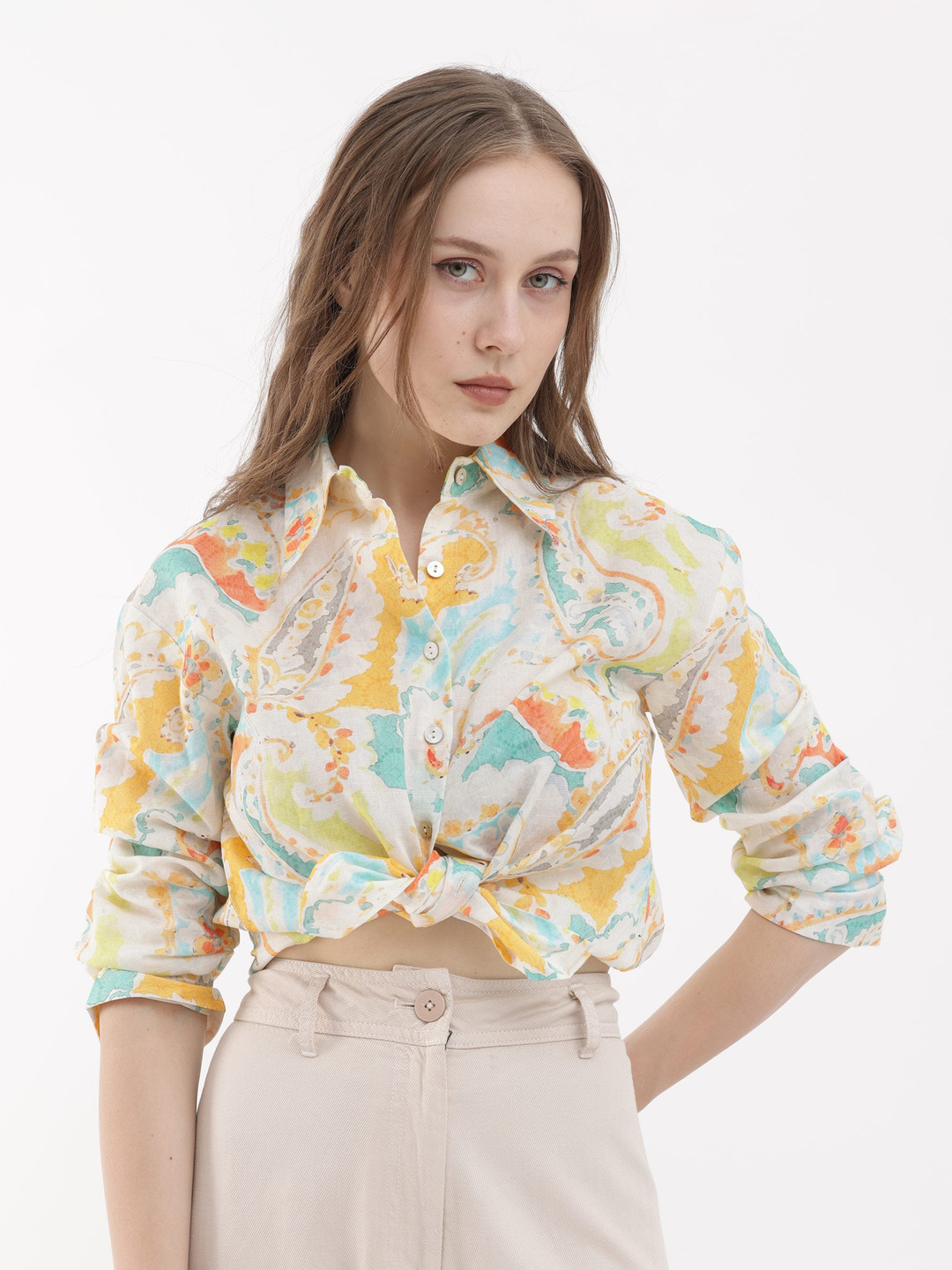 Buy RAREISM Ethnic Motifs Print Cotton Shirt Style Top - Tops for Women ...