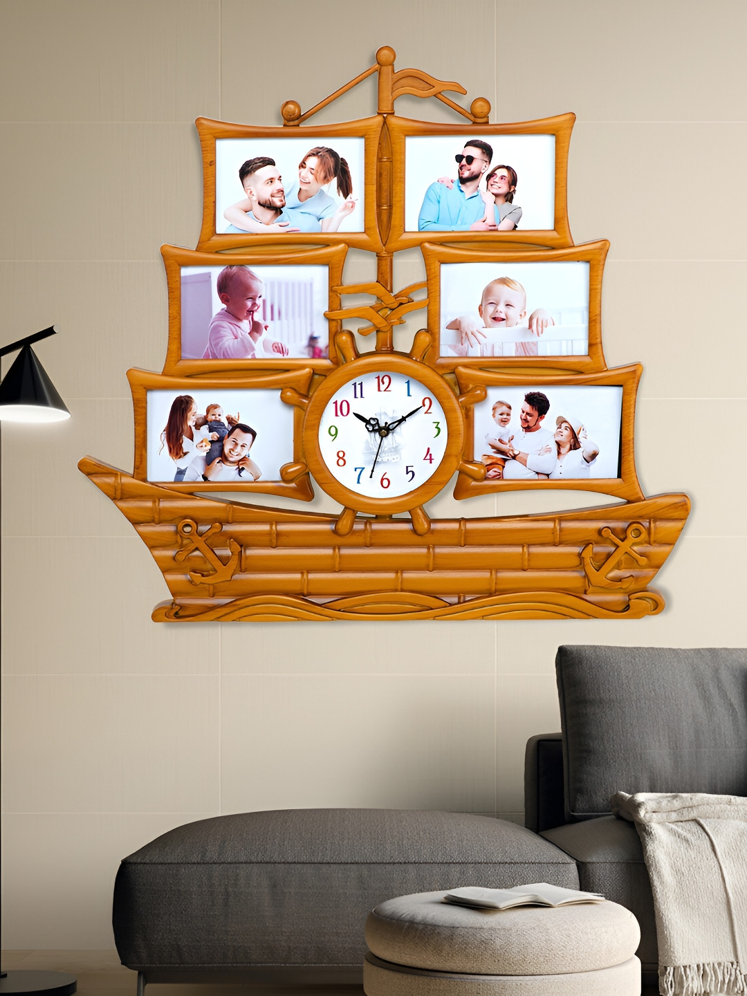 Buy Attractionz Brown & White Round Shaped Contemporary Analogue Wall ...