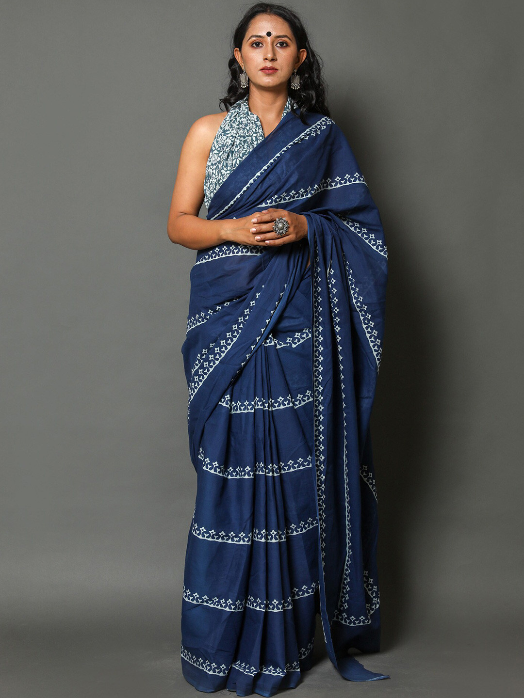 Buy JAIPURI BLOCK PRINT Ethnic Motifs Printed Pure Cotton Bagru Saree ...