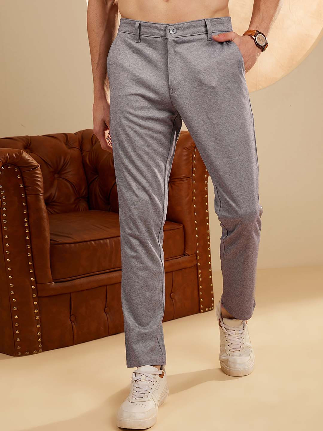 Buy DENNISON Men Textured Smart Tapered Fit Easy Wash 4 Way Lycra ...