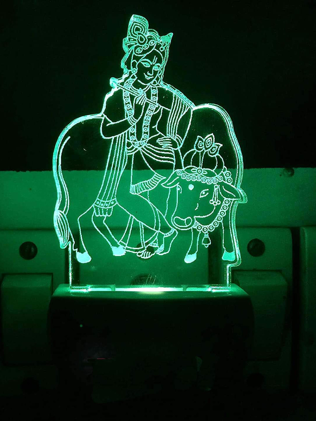 Buy NMII Green & Red Printed Shri Krishna Acrylic 3D Illusion Plug ...