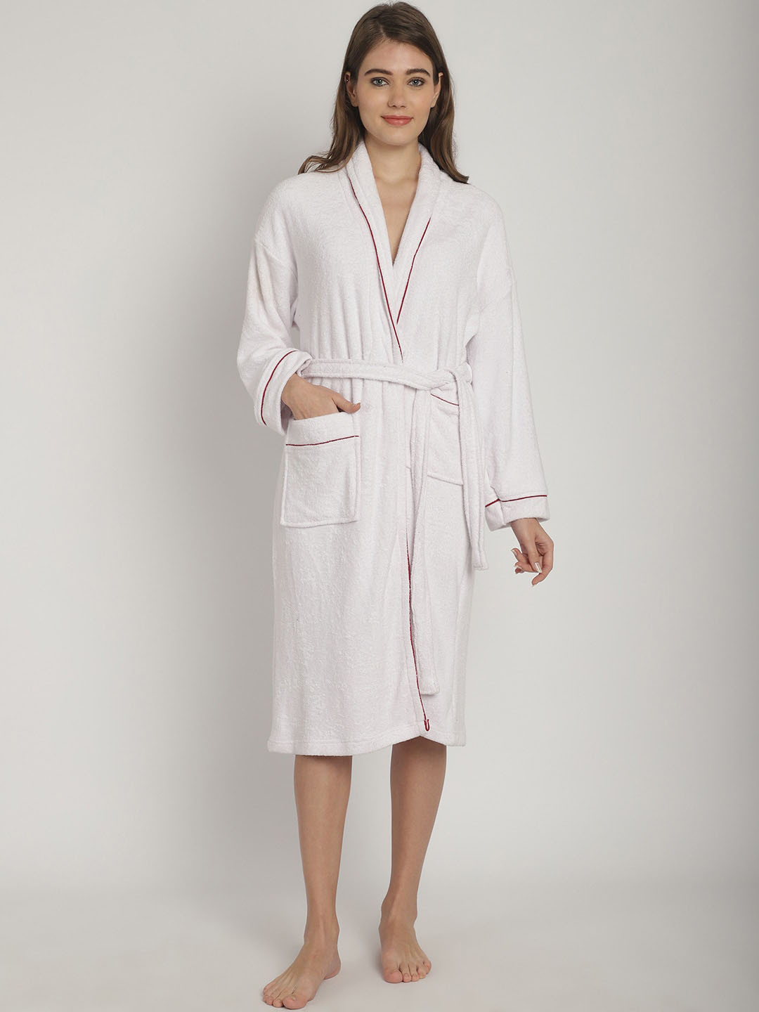 Buy ELEVANTO Women White Shawl Collar Front Open Bath Robe - Bath Robe ...