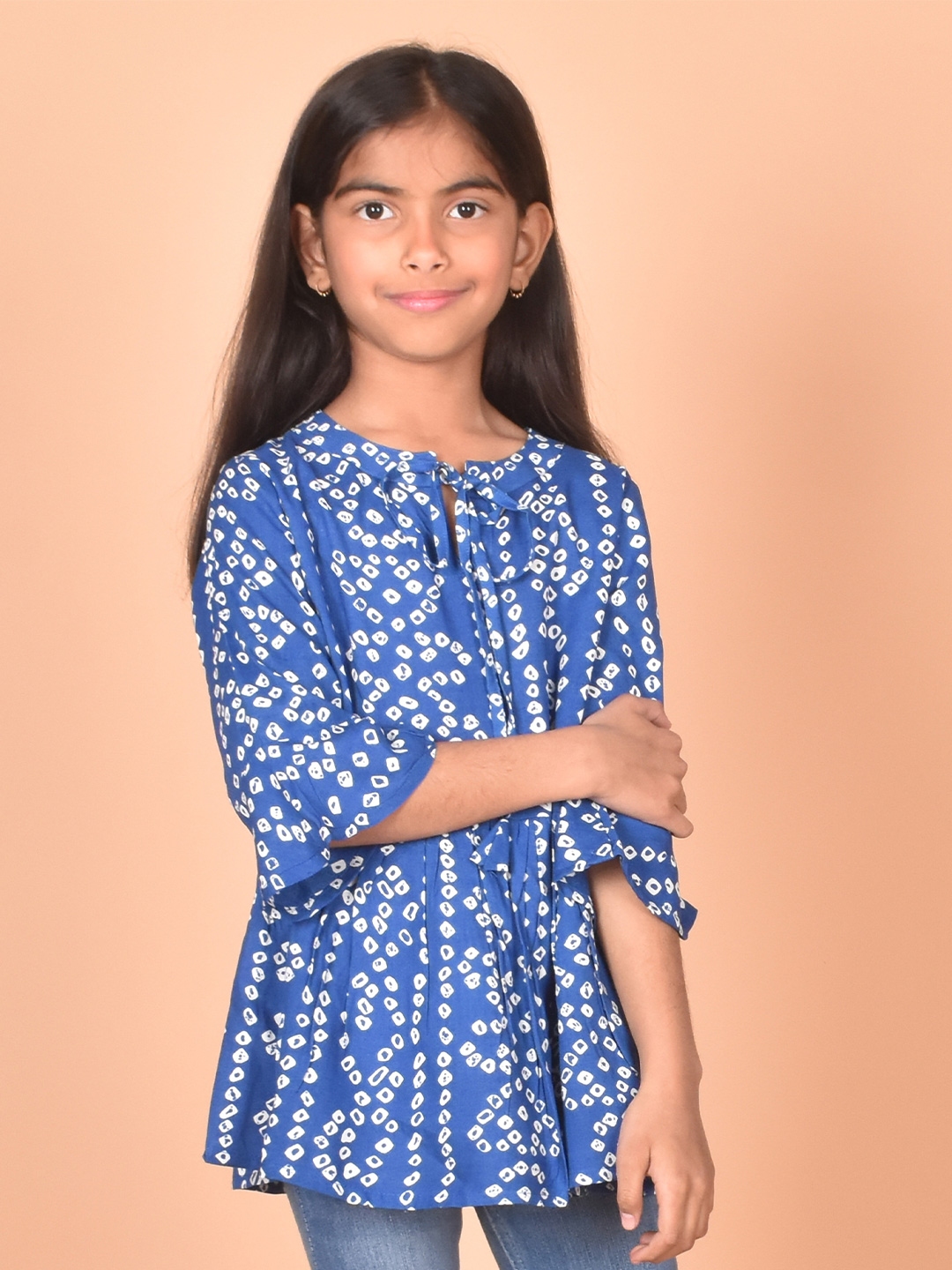 Buy Baesd Girls Bandhani Printed Tie Up Neck Gathered A Line Top Tops