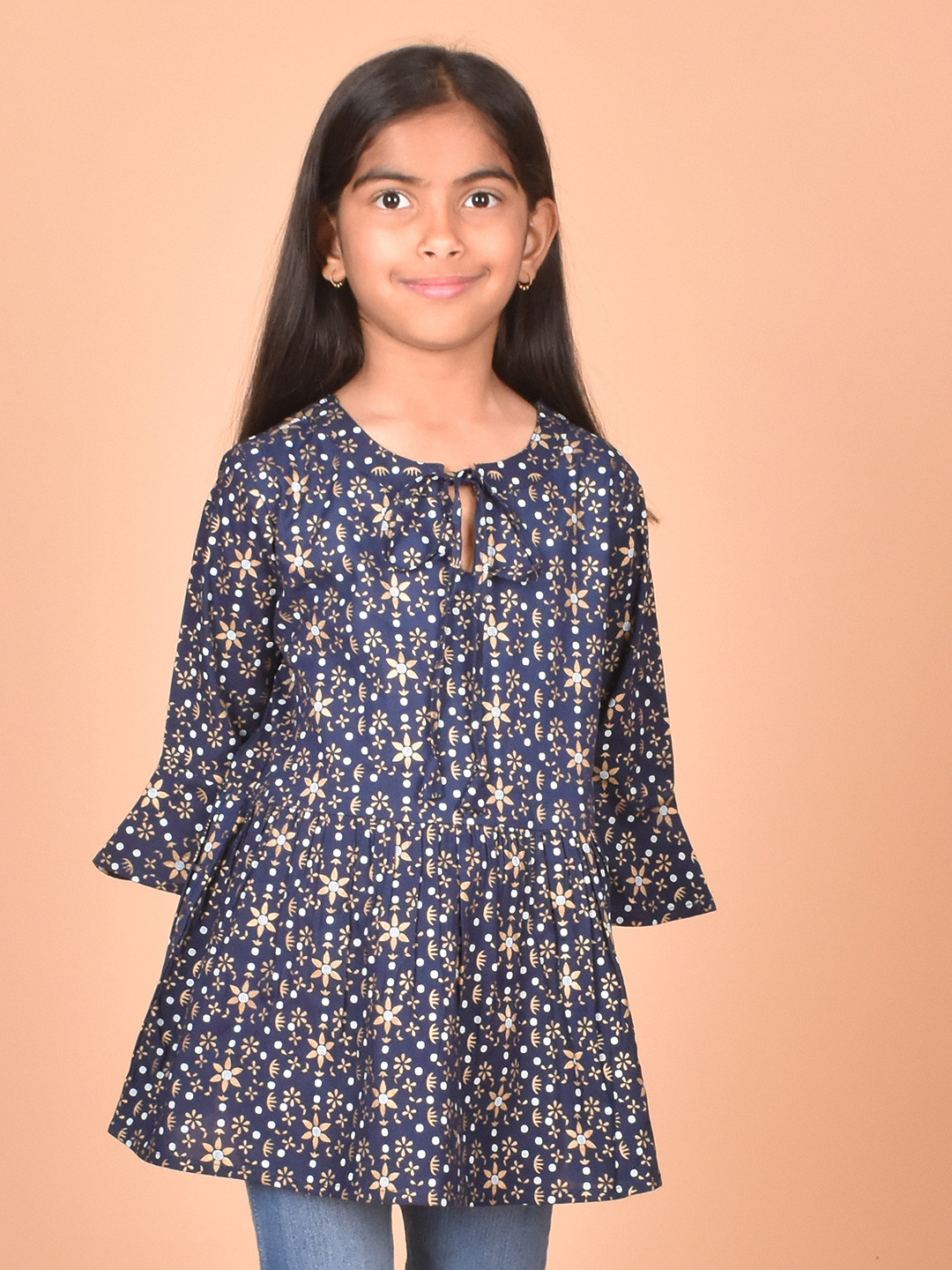 Buy BAESD Floral Printed Tie Up Collar Cotton A Line Top - Tops for ...