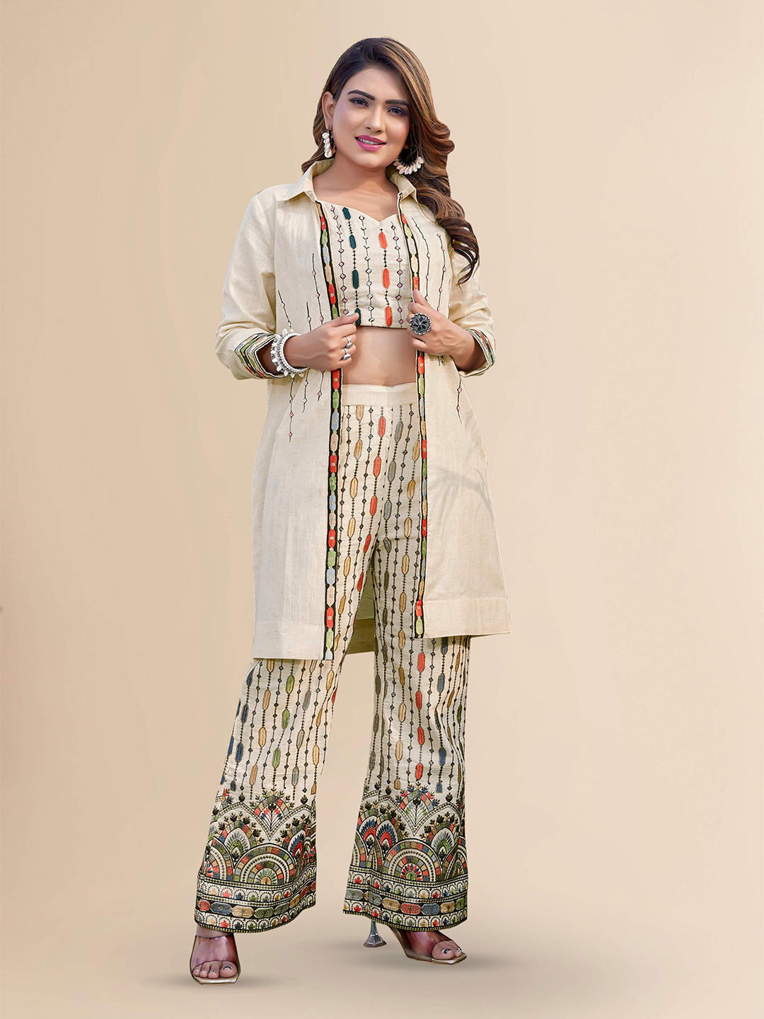 Buy PYARI A Style For Every Story Embroidered Linen Top & Shrug With ...