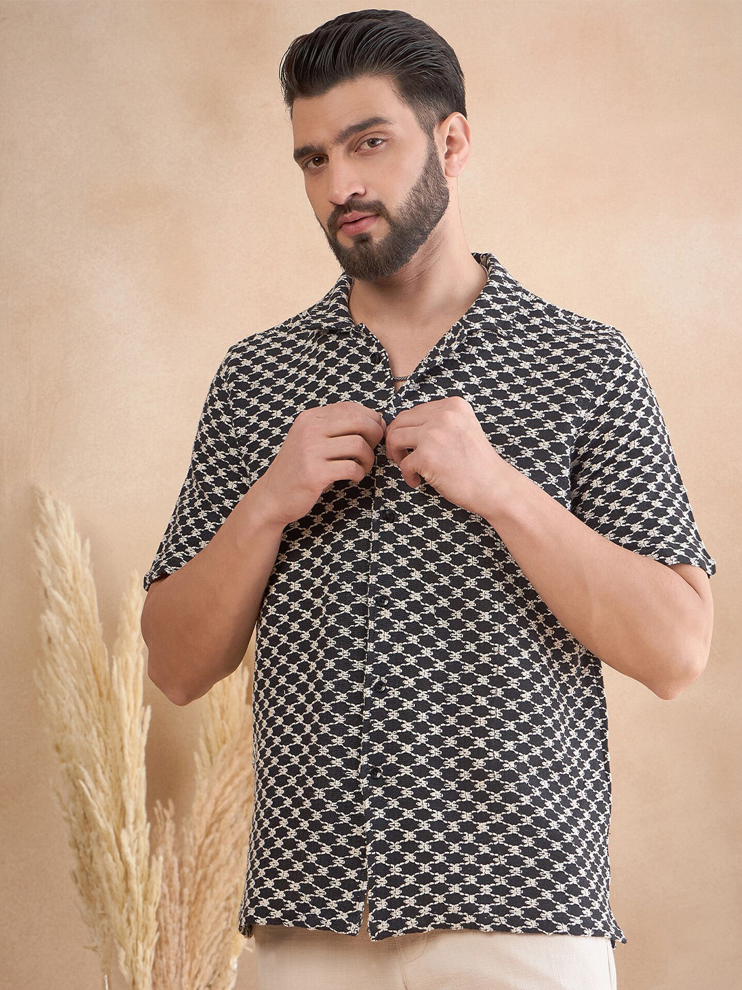 Buy HERE&NOW India Slim Textured Self Design Semi Sheer Oversized ...