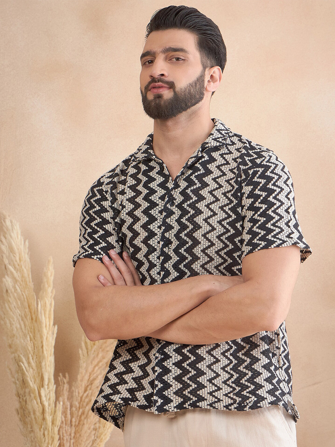 Buy HERE&NOW India Slim Textured Self Design Semi Sheer Oversized ...