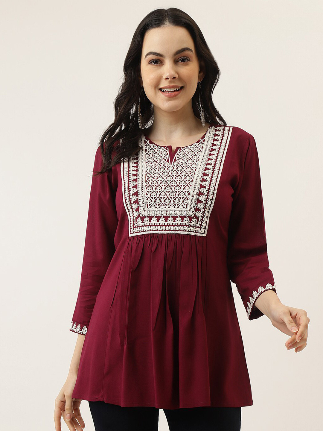 Buy Mandvi Ethnic Motifs Embroidered A Line Top - Tops for Women ...