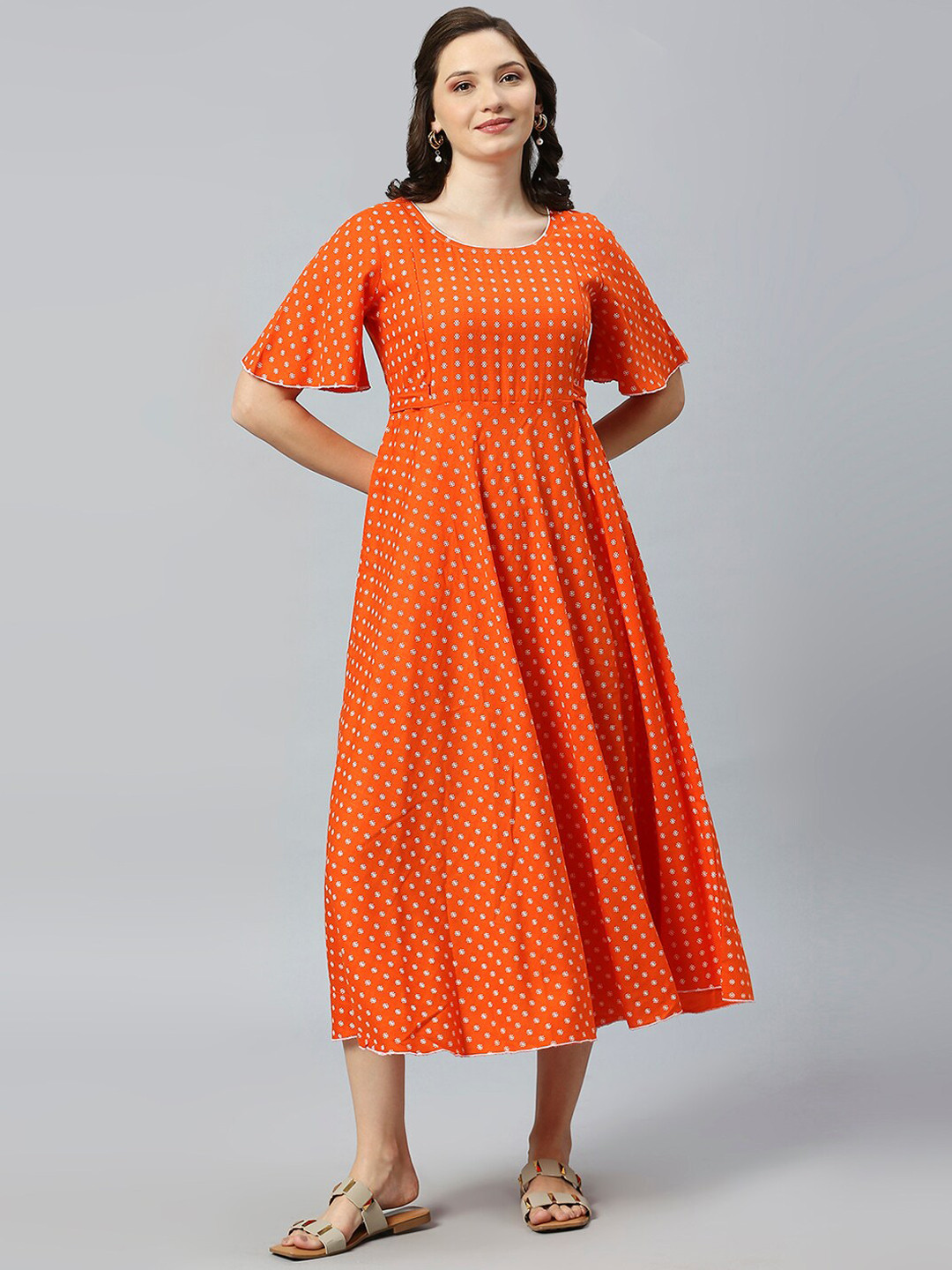 Buy DUMMY SHAPE Self Design Printed Maternity Fit And Flare Midi ...