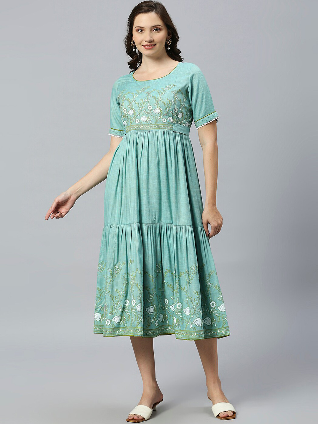 Buy DUMMY SHAPE Floral Printed Cotton Maternity Feeding Fit & Flare ...