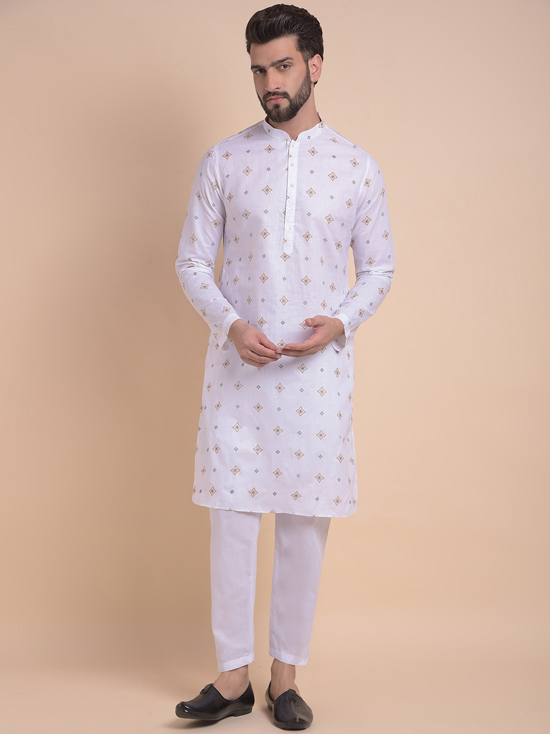 Buy Anouk White Ethnic Motifs Printed Mandarin Collar Pure Cotton ...