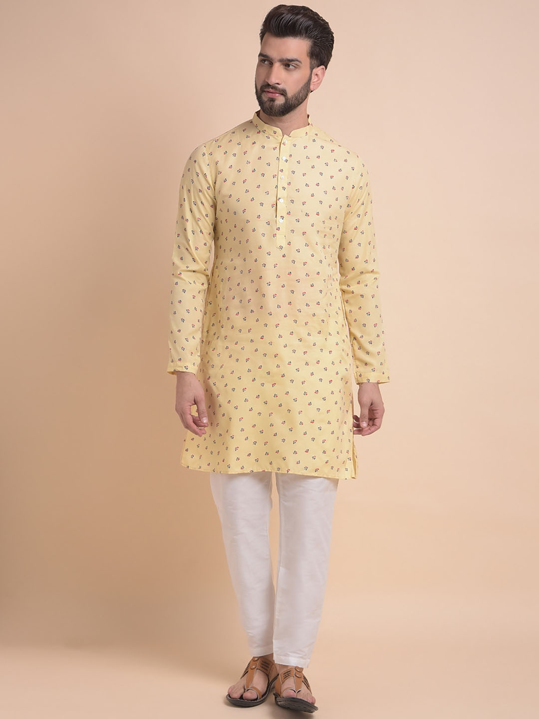 Buy Anouk Cream Coloured Ethnic Motifs Printed Pure Cotton Kurta With ...