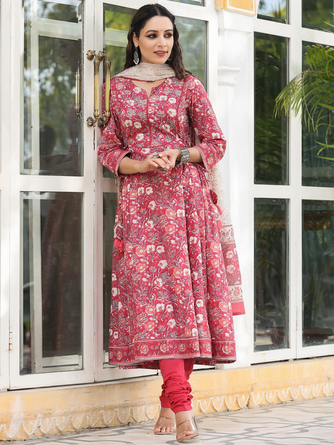 Buy Rain And Rainbow Floral Printed Pure Cotton Anarkali Kurta With