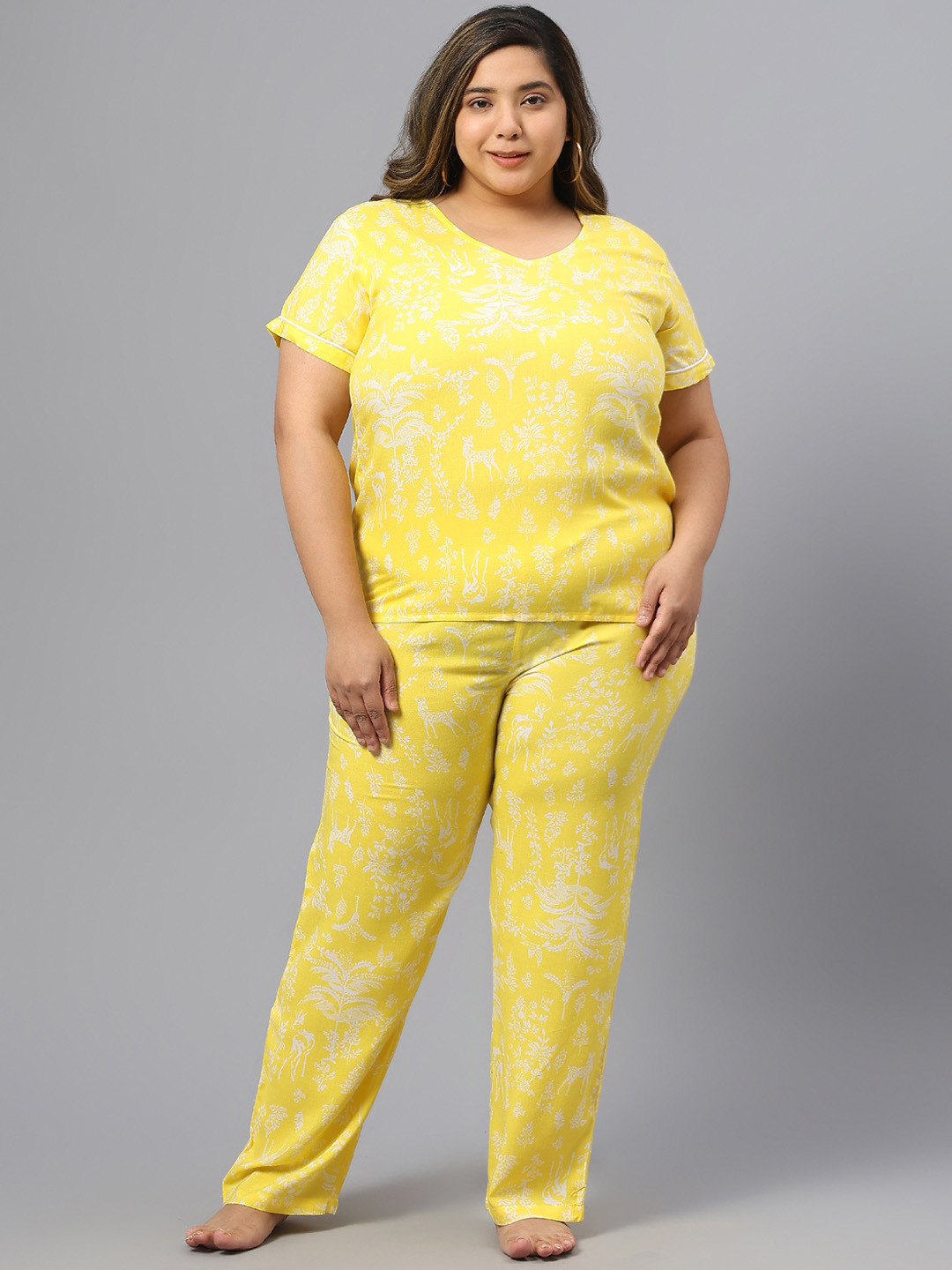 Buy SAAKAA Plus Size Floral Printed Night Suit - Night Suits for Women ...