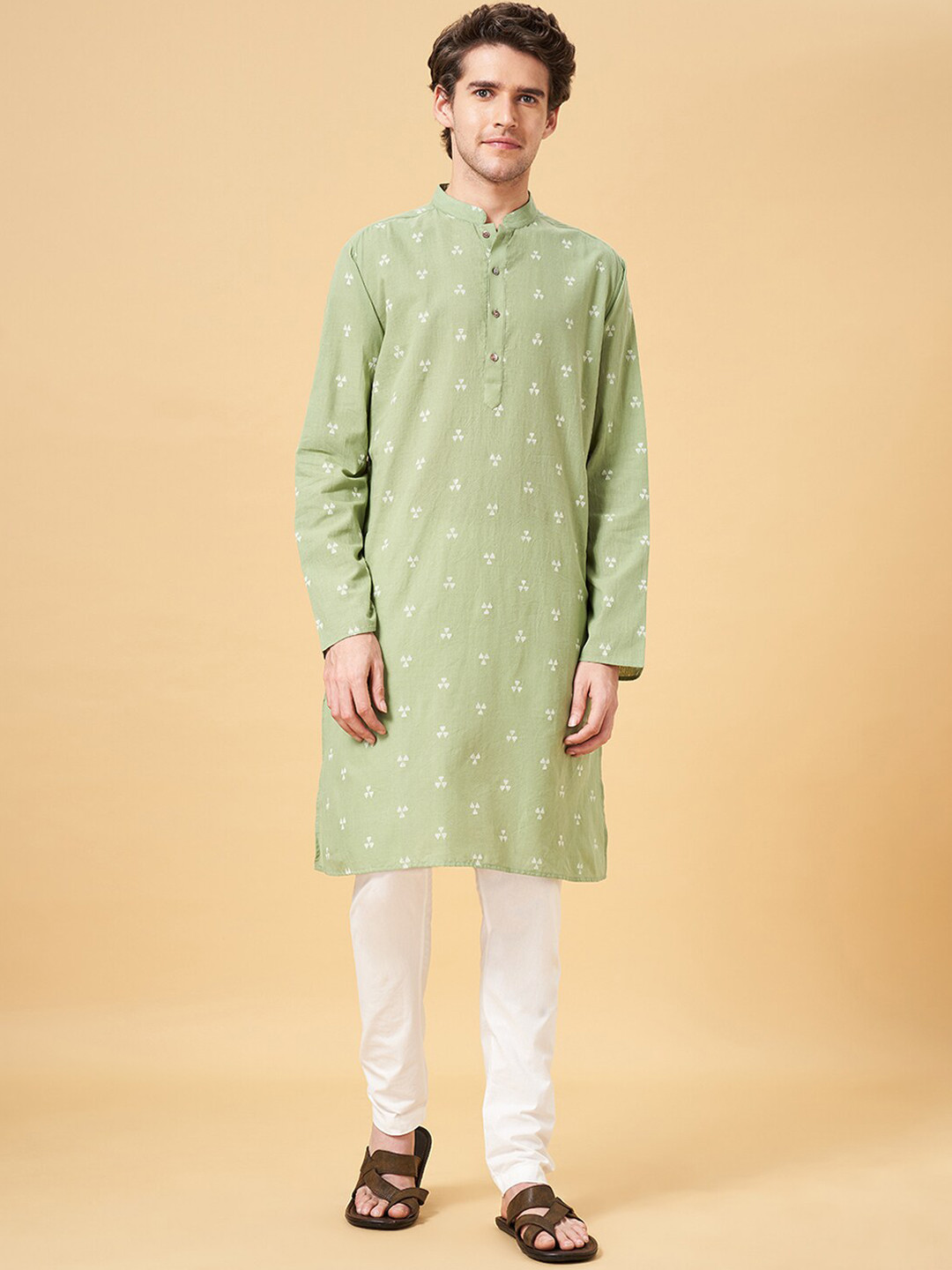 Buy Indus Route By Pantaloons Geometric Printed Mandarin Collar Cotton ...