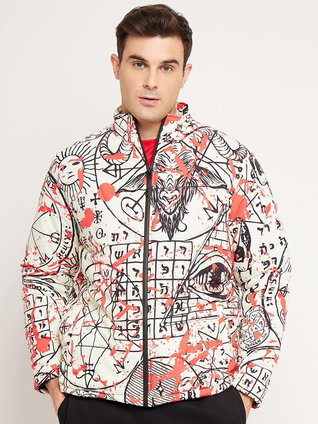 Buy EDRIO Abstract Printed Mock Collar Puffer Jacket - Jackets for Men ...