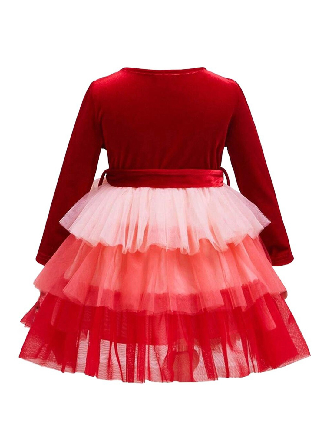 Buy BAESD Girls Colourblocked Round Neck Layered Net Fit & Flare Dress ...