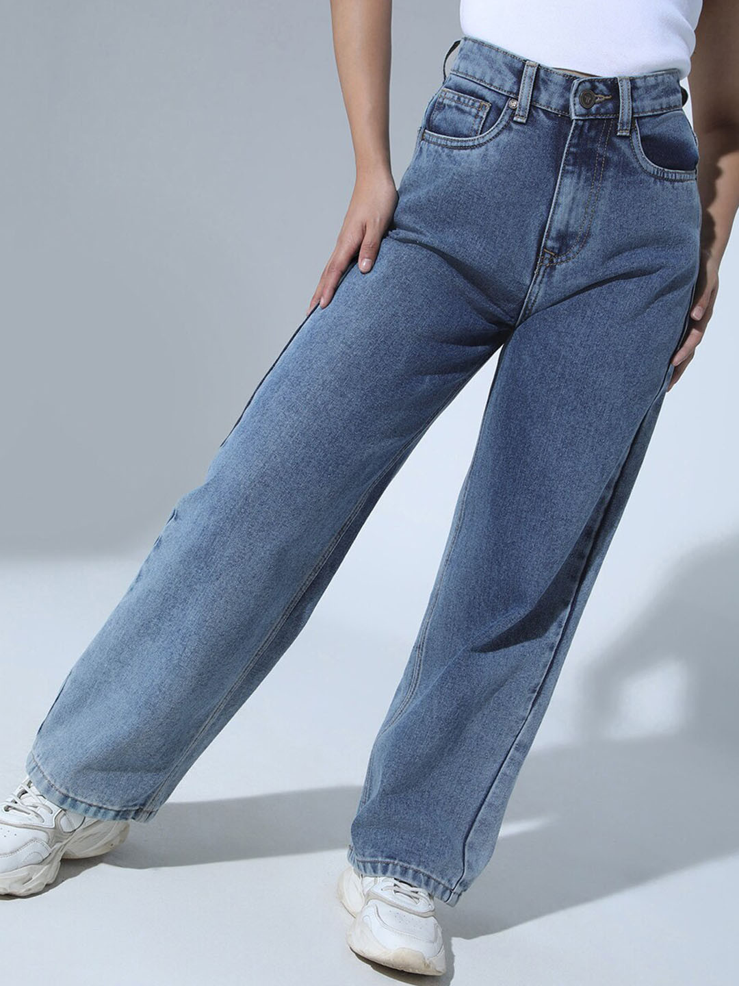 Buy Hubberholme Women Relaxed Fit High Rise Light Fade Pure Cotton ...