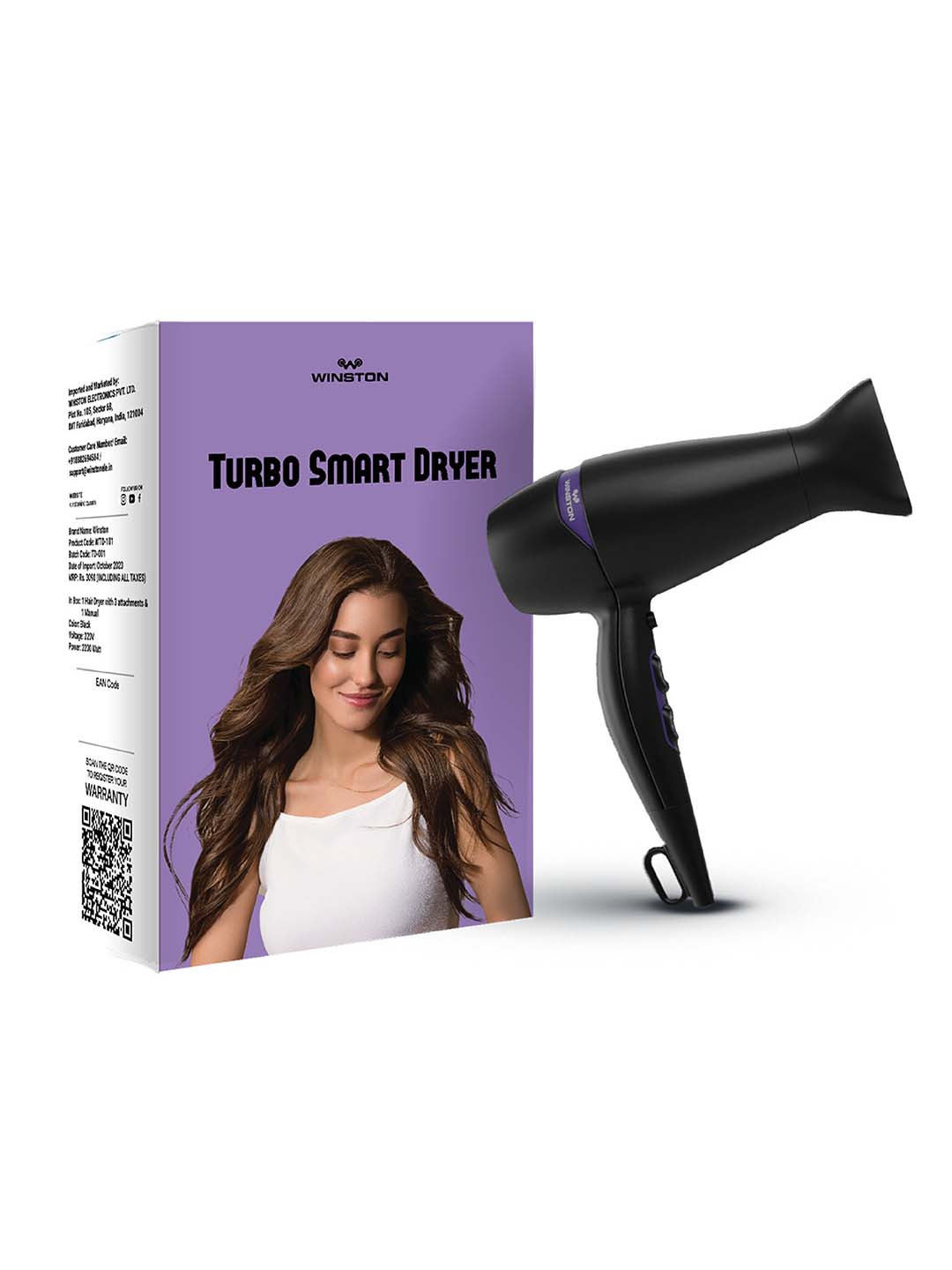 Buy WINSTON Turbo Hair Dryer 2200w With Diffuser & Concentrator, 2 ...
