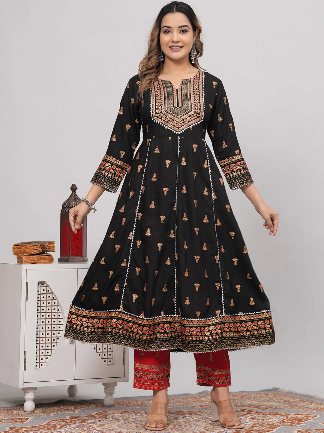 Buy Subh LAXMI Ethnic Motifs Printed Notch Neck Regular Sleeves Empire ...