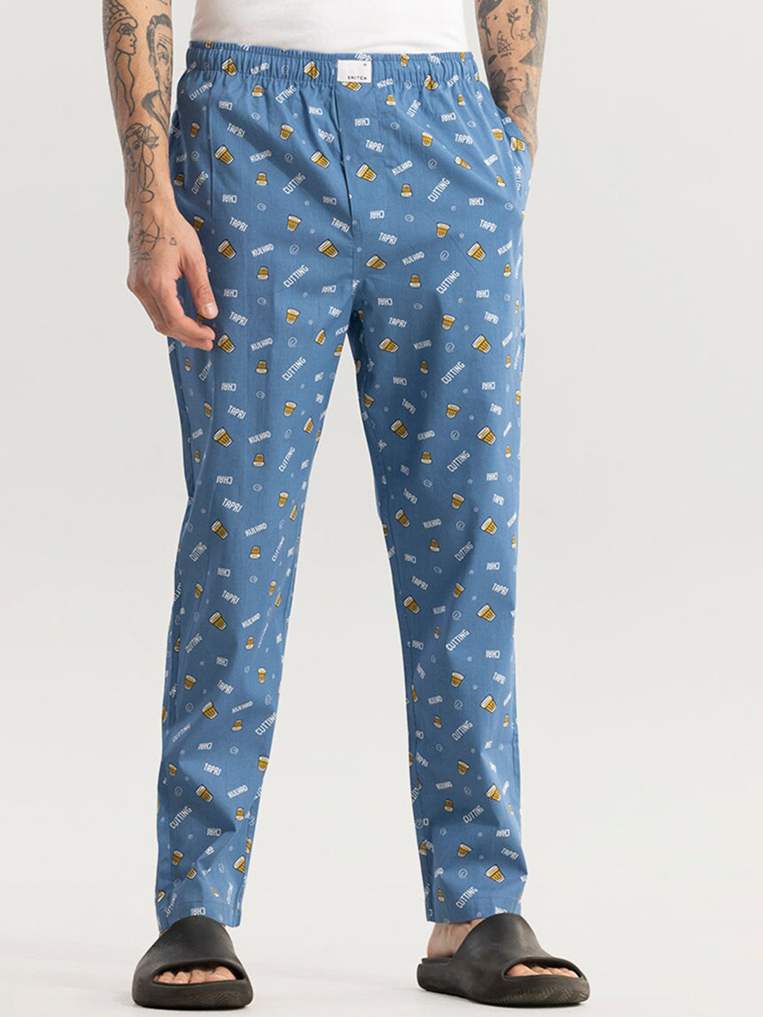 Buy Snitch Blue Men Printed Cotton Lounge Pants - Lounge Pants for Men ...