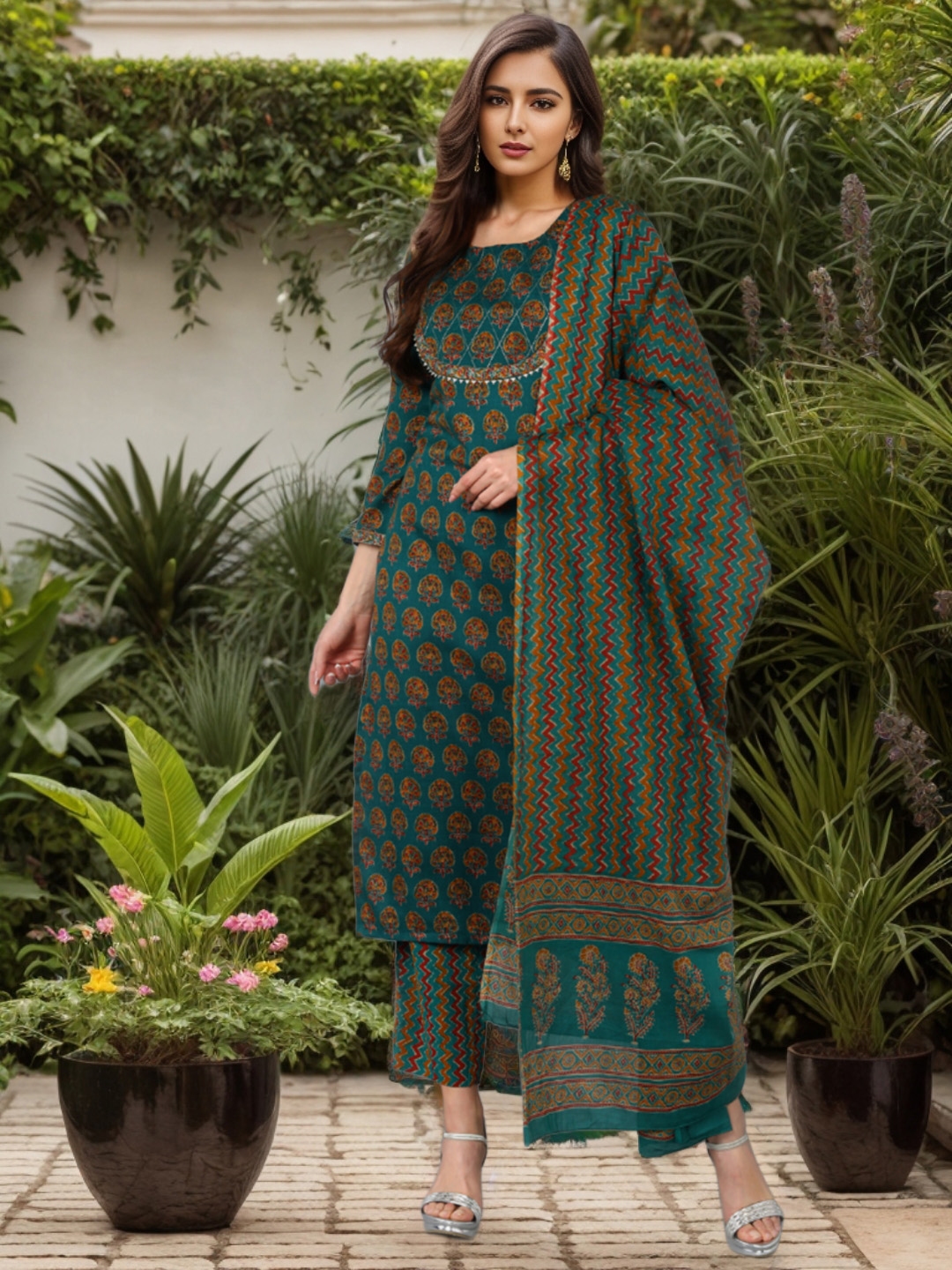 Buy Ahika Ethnic Motifs Printed Straight Gotta Patti Kurta With