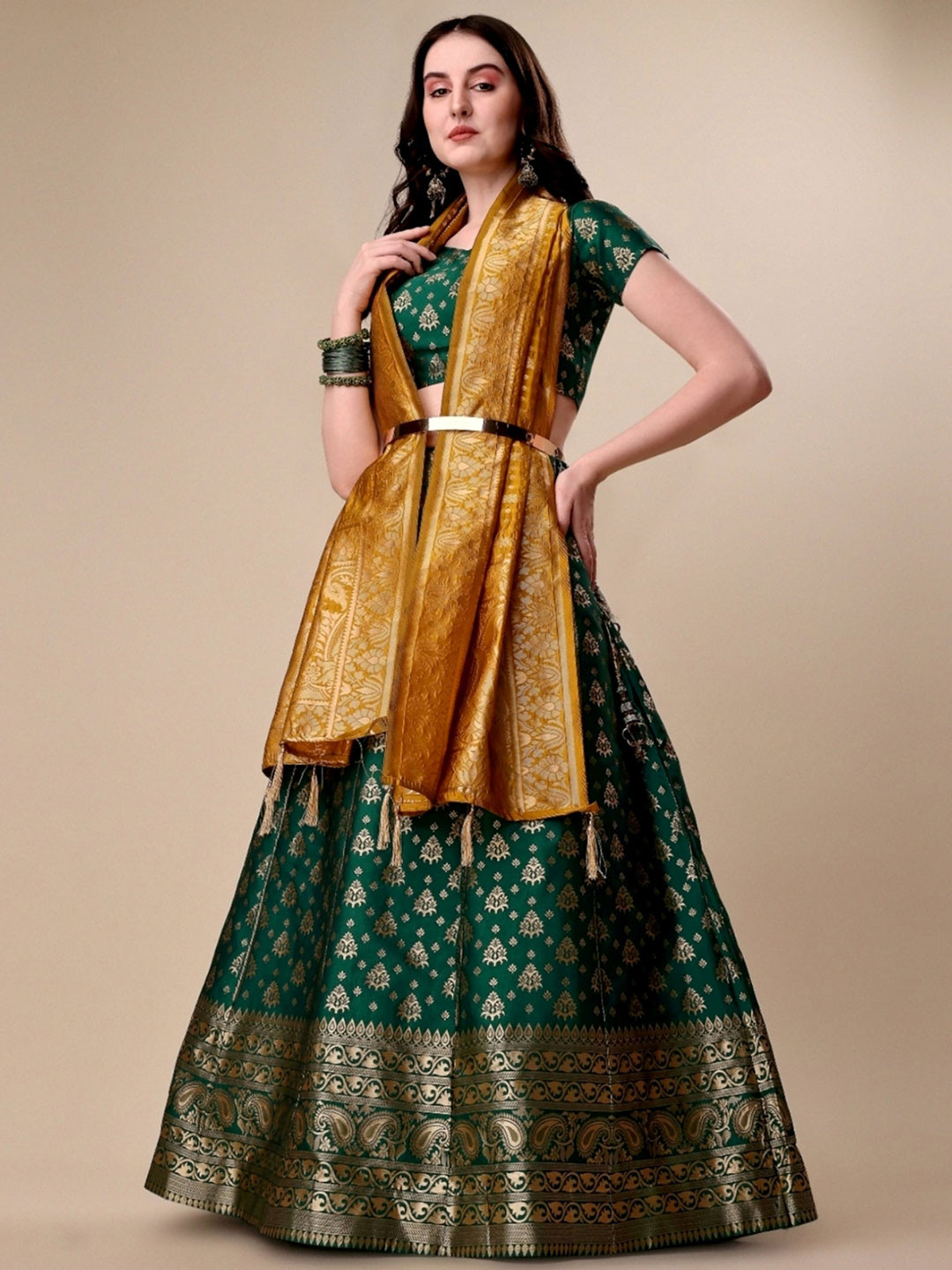 Buy NIZA FASHION Woven Design Ready To Wear Lehenga & Unstitched Blouse ...