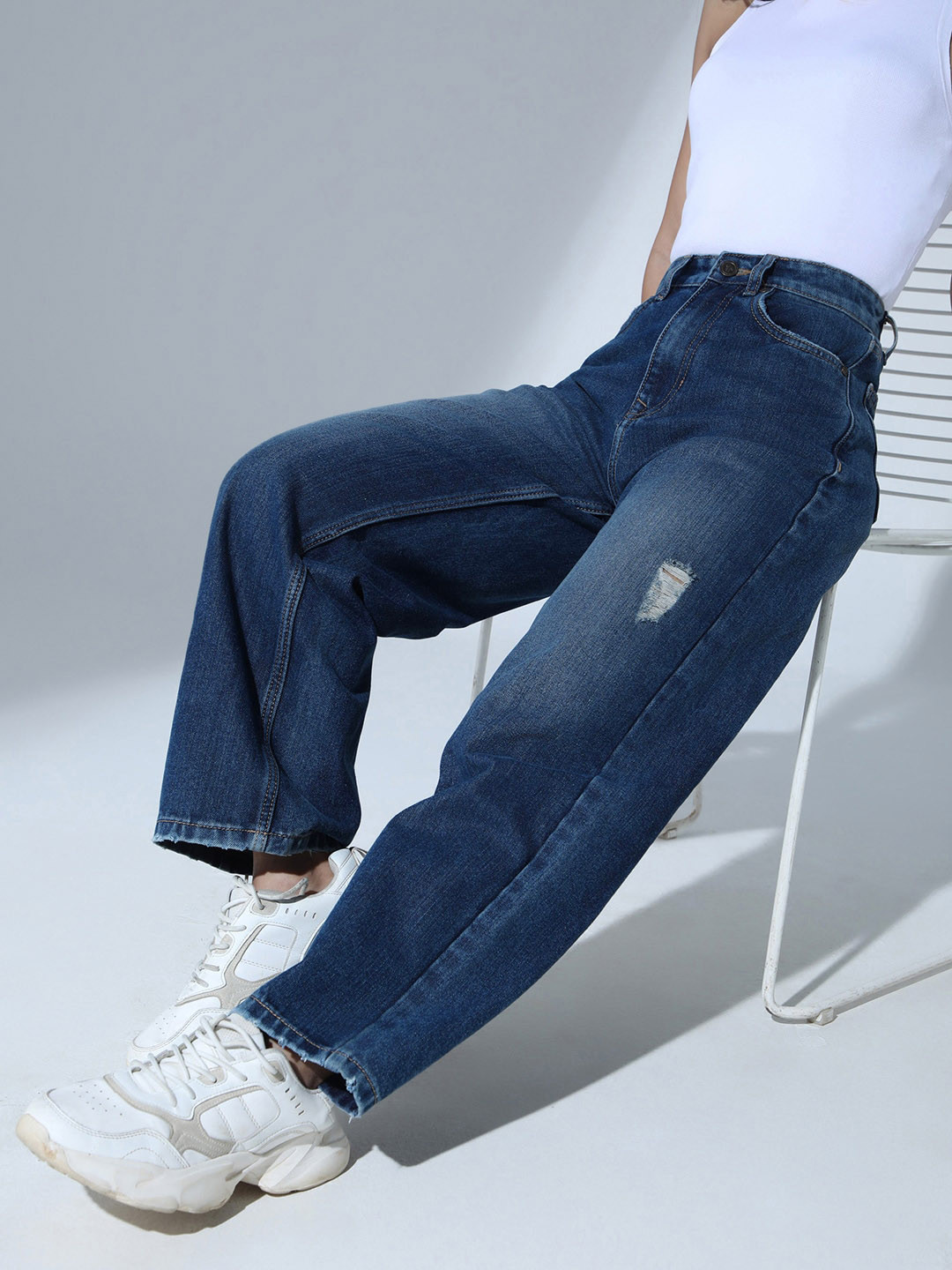 Buy Hubberholme Women Slouchy Fit High Rise Low Distress Pure Cotton ...