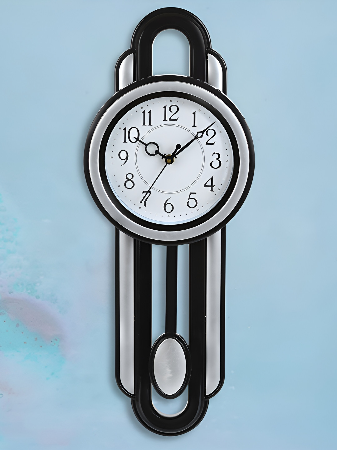 Buy Attractionz Silver Toned & Black Round Pendulum Wall Clock - Clocks ...