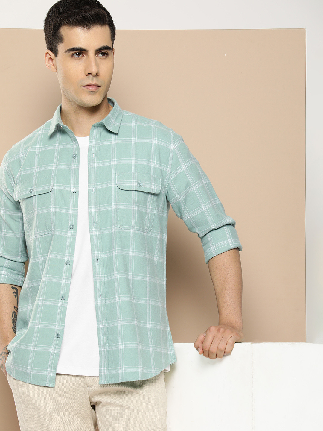 Buy INVICTUS Men Slim Fit Tartan Checked Cotton Casual Shirt - Shirts ...