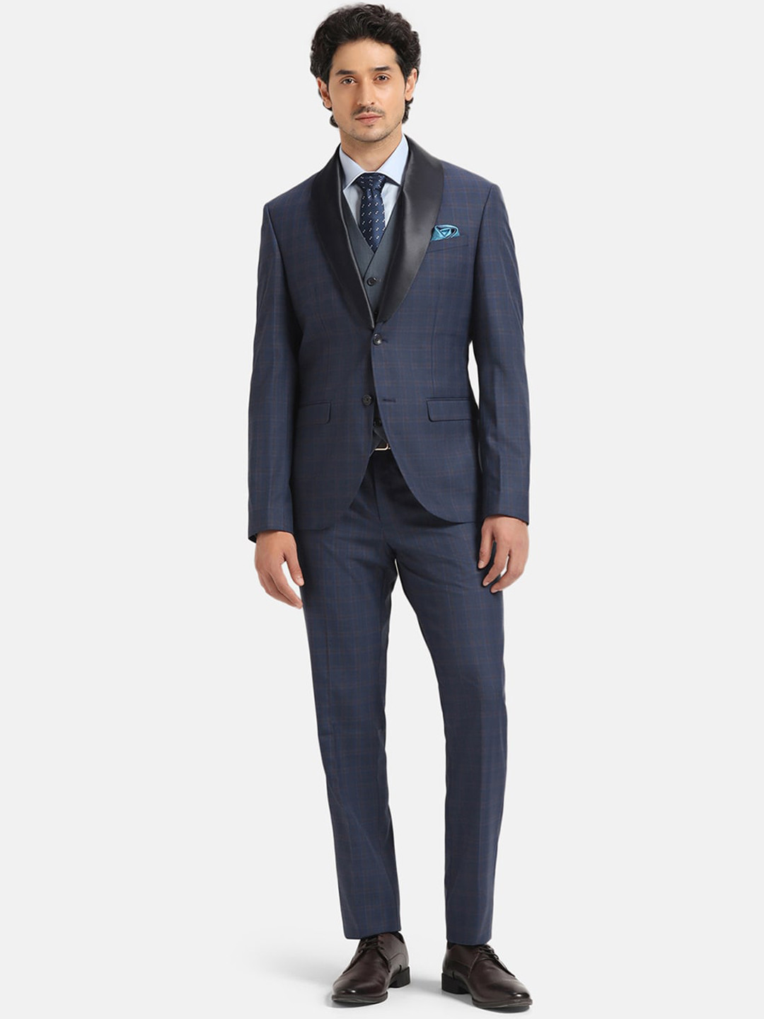 Buy Blackberrys Checked Slim Fit Single Breasted Three Piece Formal ...