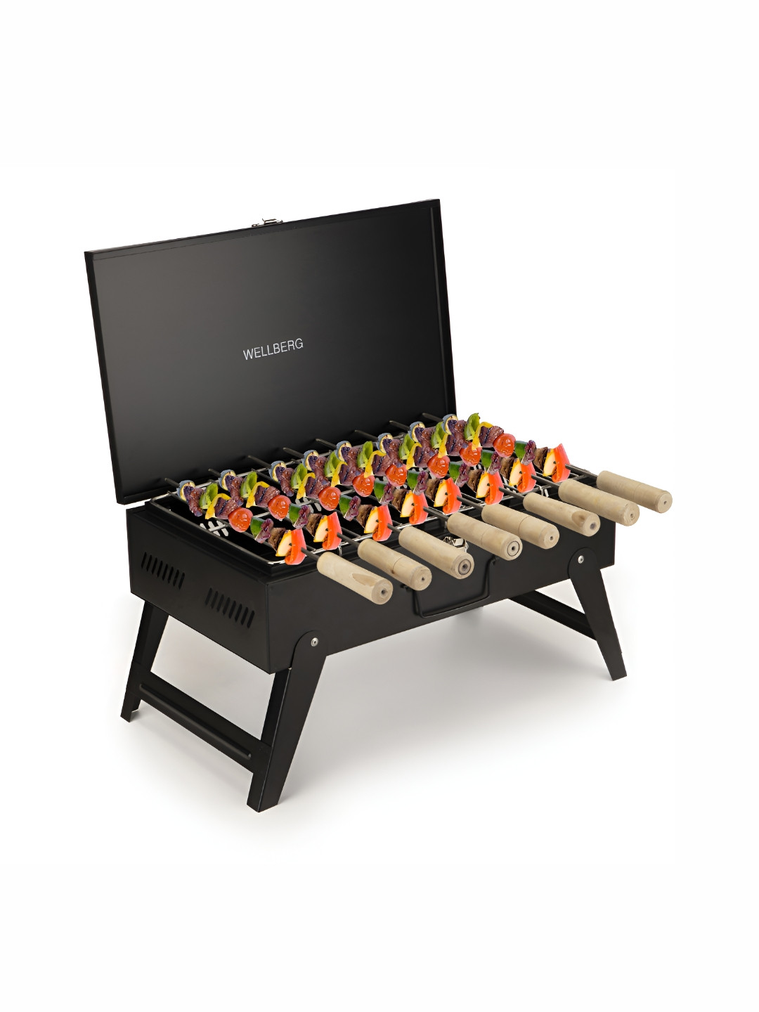 Buy WELLBERG Black Charcoal Barbeque Grill With Skewers & Grill - Oven ...