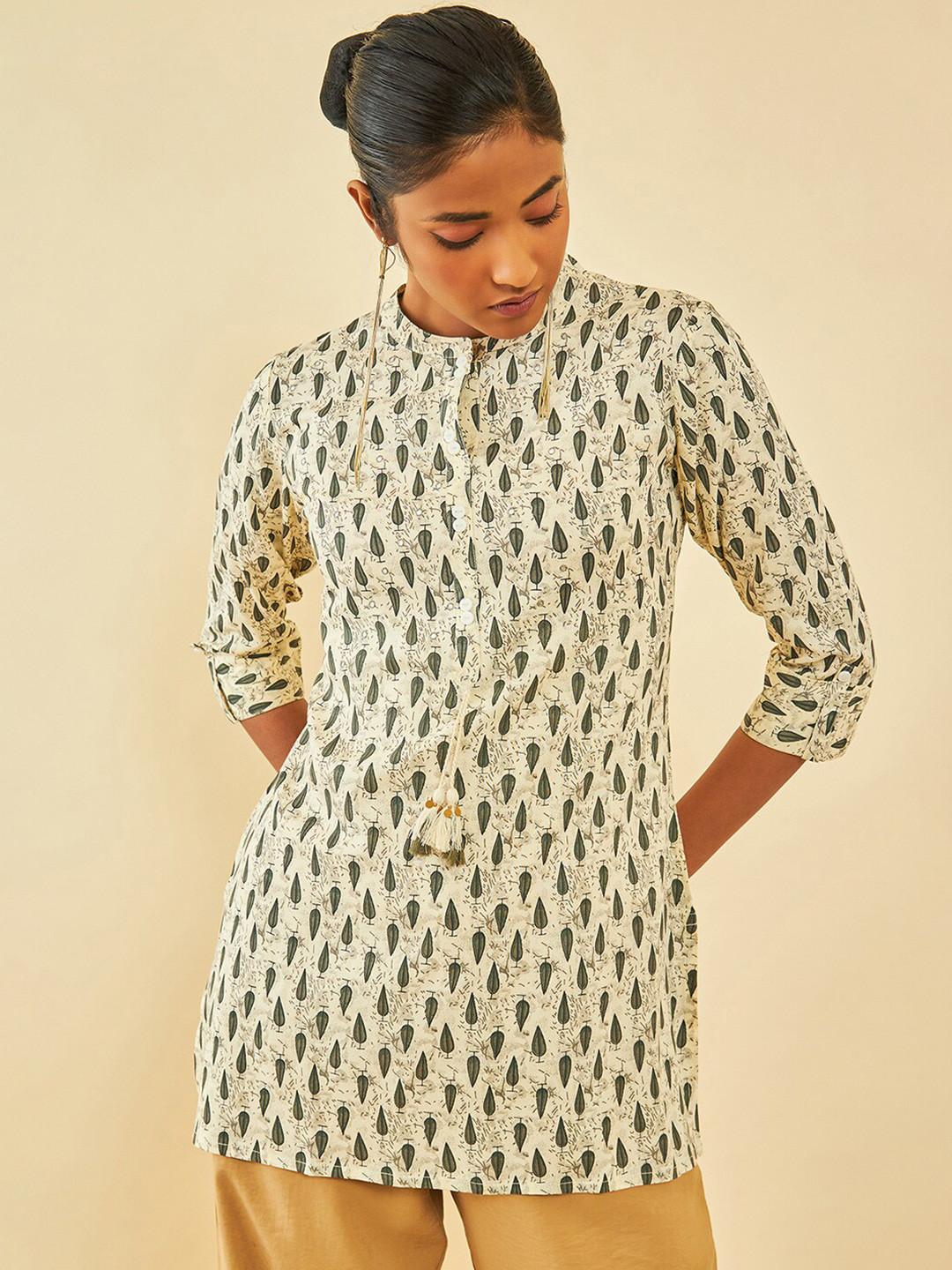 Buy Soch Ethnic Motifs Printed Mandarin Collar Tunic - Tunics for Women ...