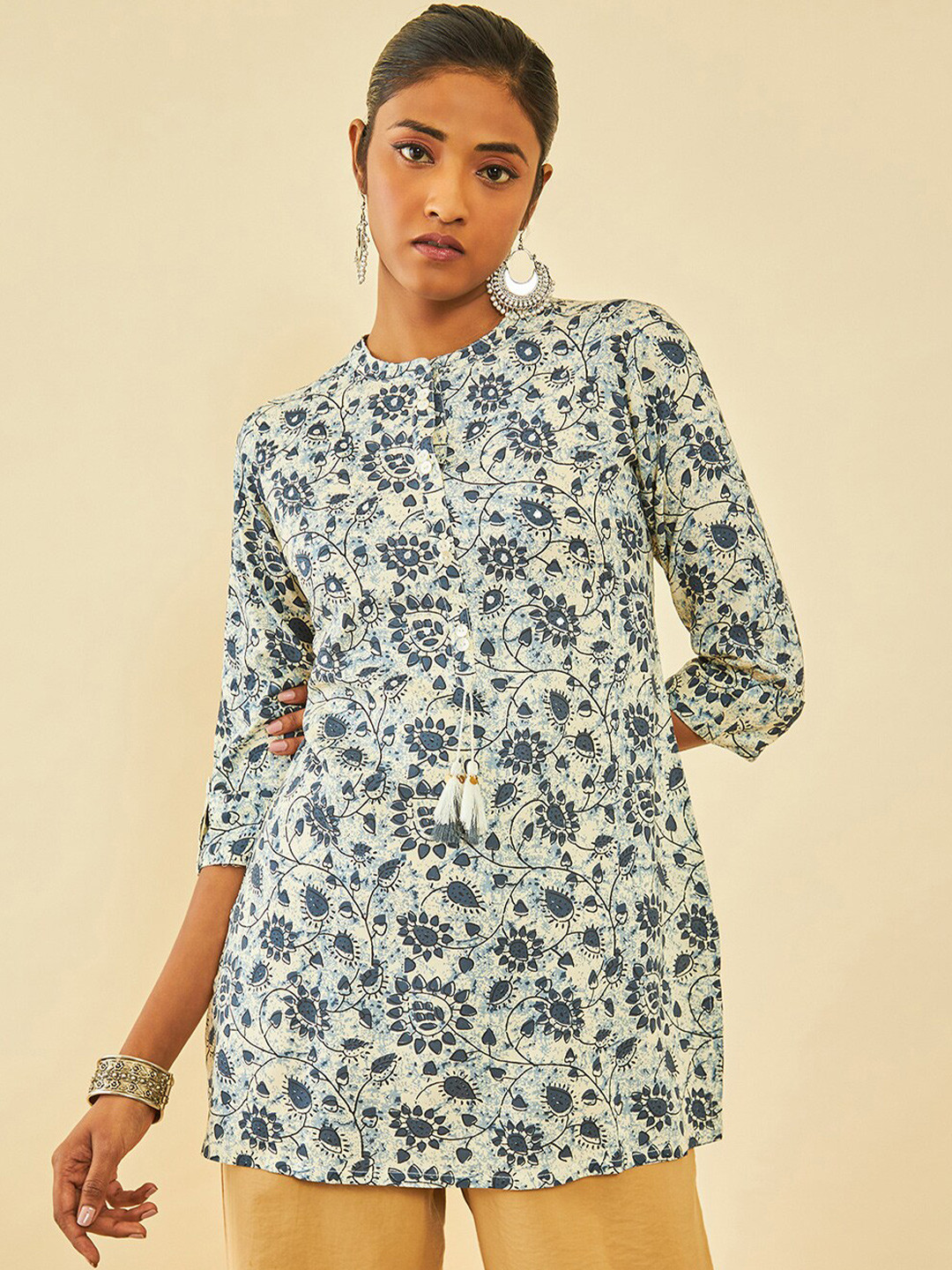 Buy Soch Floral Printed Mandarin Collar Tunic - Tunics for Women ...