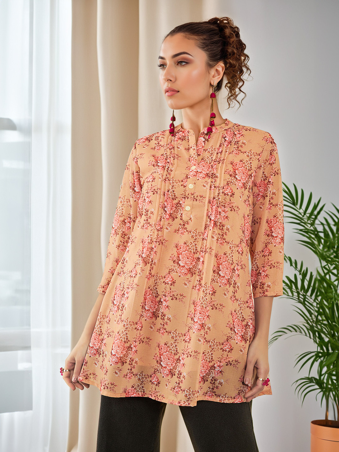 Buy Soch Floral Printed Mandarin Collar Georgette Tunic - Tunics for ...