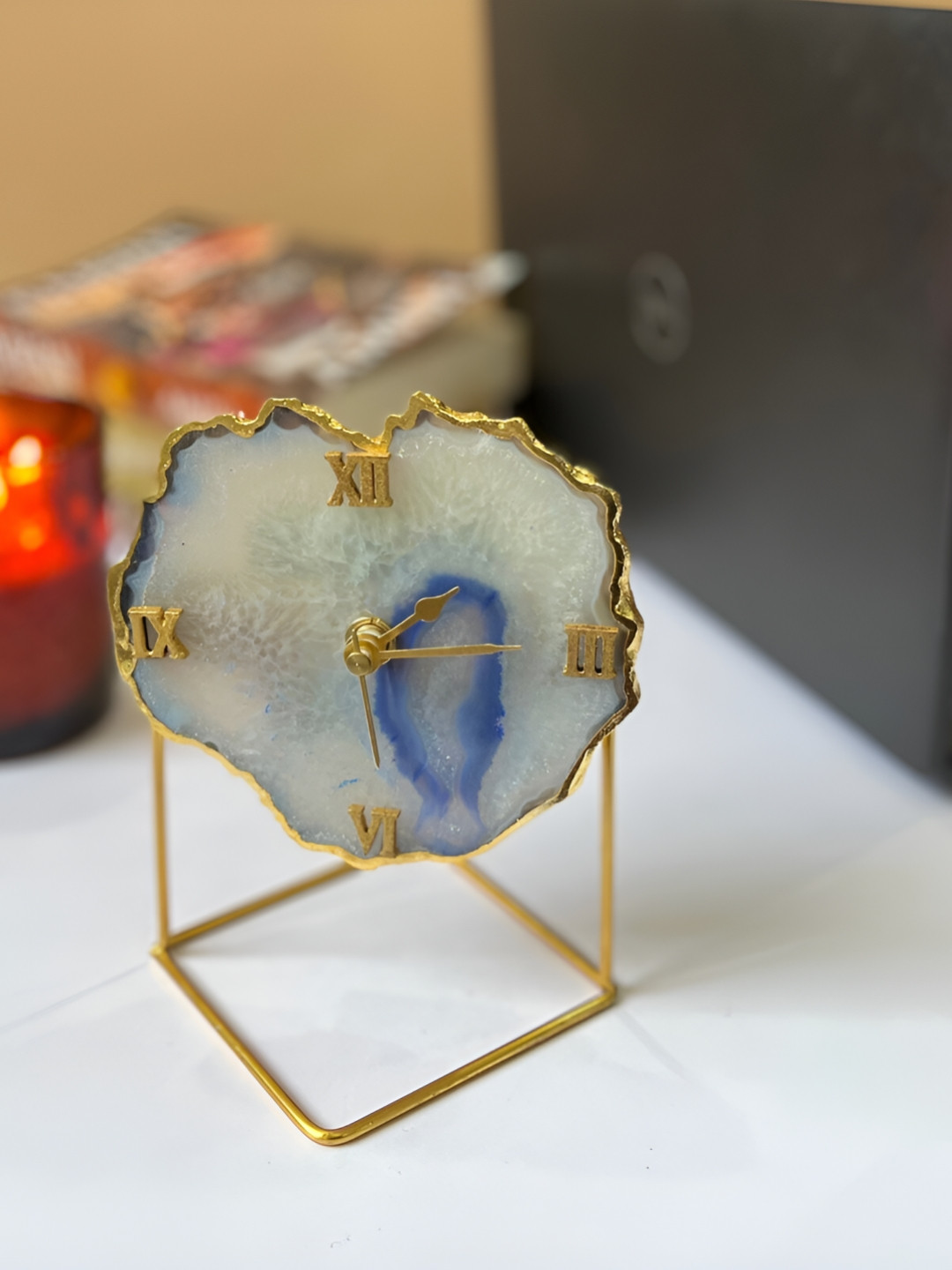 Buy HOMEARTE Blue & White Printed Abstract Shaped Vintage Table Clock ...