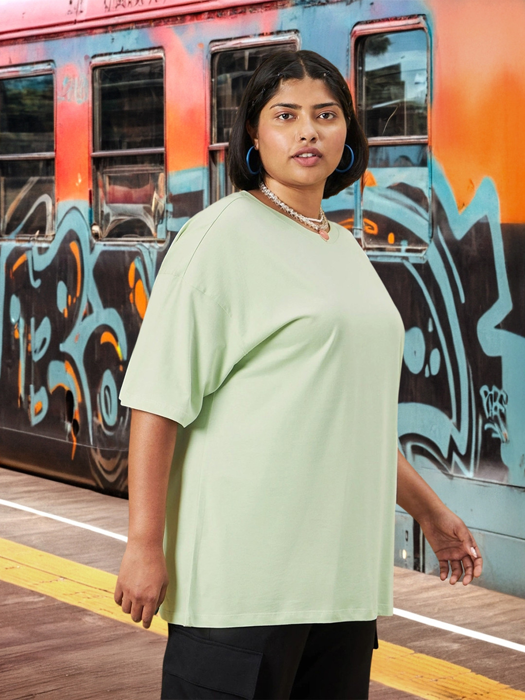 Buy Bewakoof Plus Drop Shoulder Sleeves Cotton Oversized Longline T ...