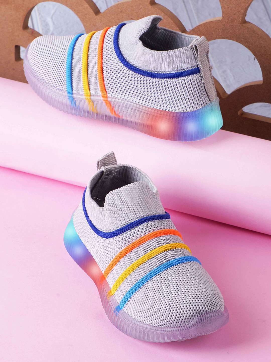 Buy KATS Kids Textured LED Memory Foam Flyknit Mesh Slip On Sneakers ...