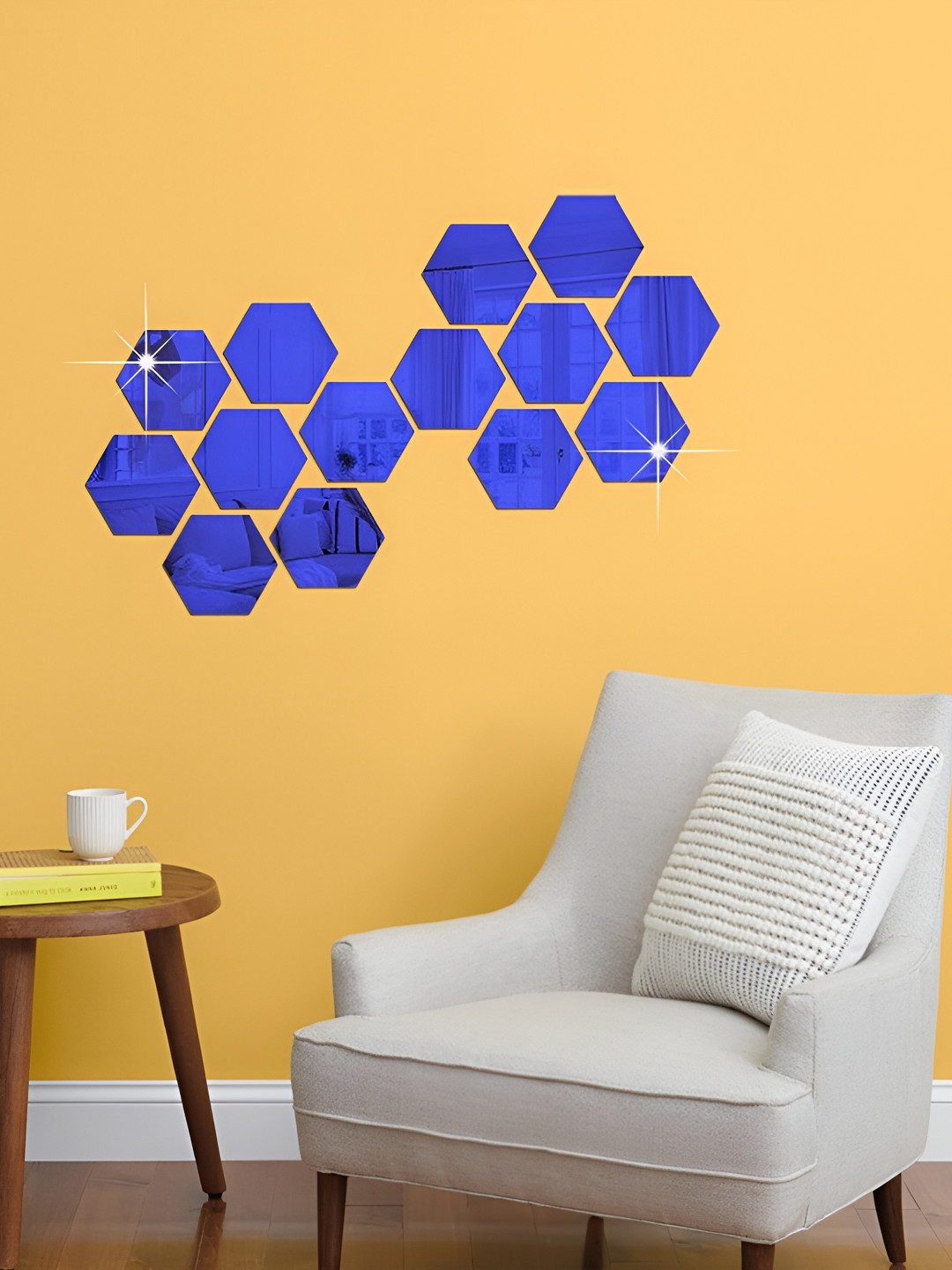 Buy WALLWEAR Blue 14 Pcs Self Adhesive Hexagon Shaped Wall Stickers ...