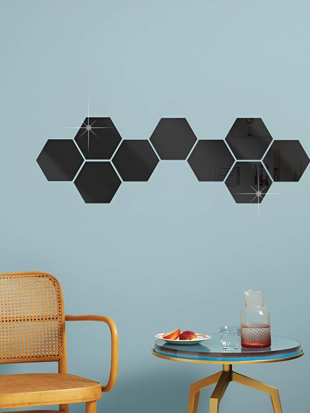Buy WALLWEAR Black 9 Pcs Self Adhesive Hexagon Shaped Stickers - Decals ...