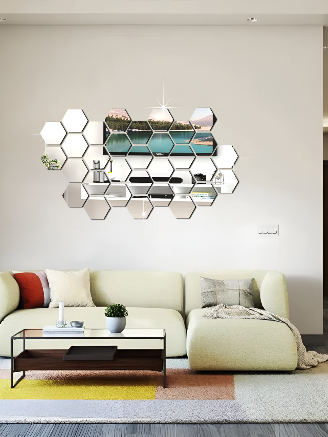 Buy WALLWEAR Grey 32 Pcs Self Adhesive Hexagon Shaped Wall Stickers ...