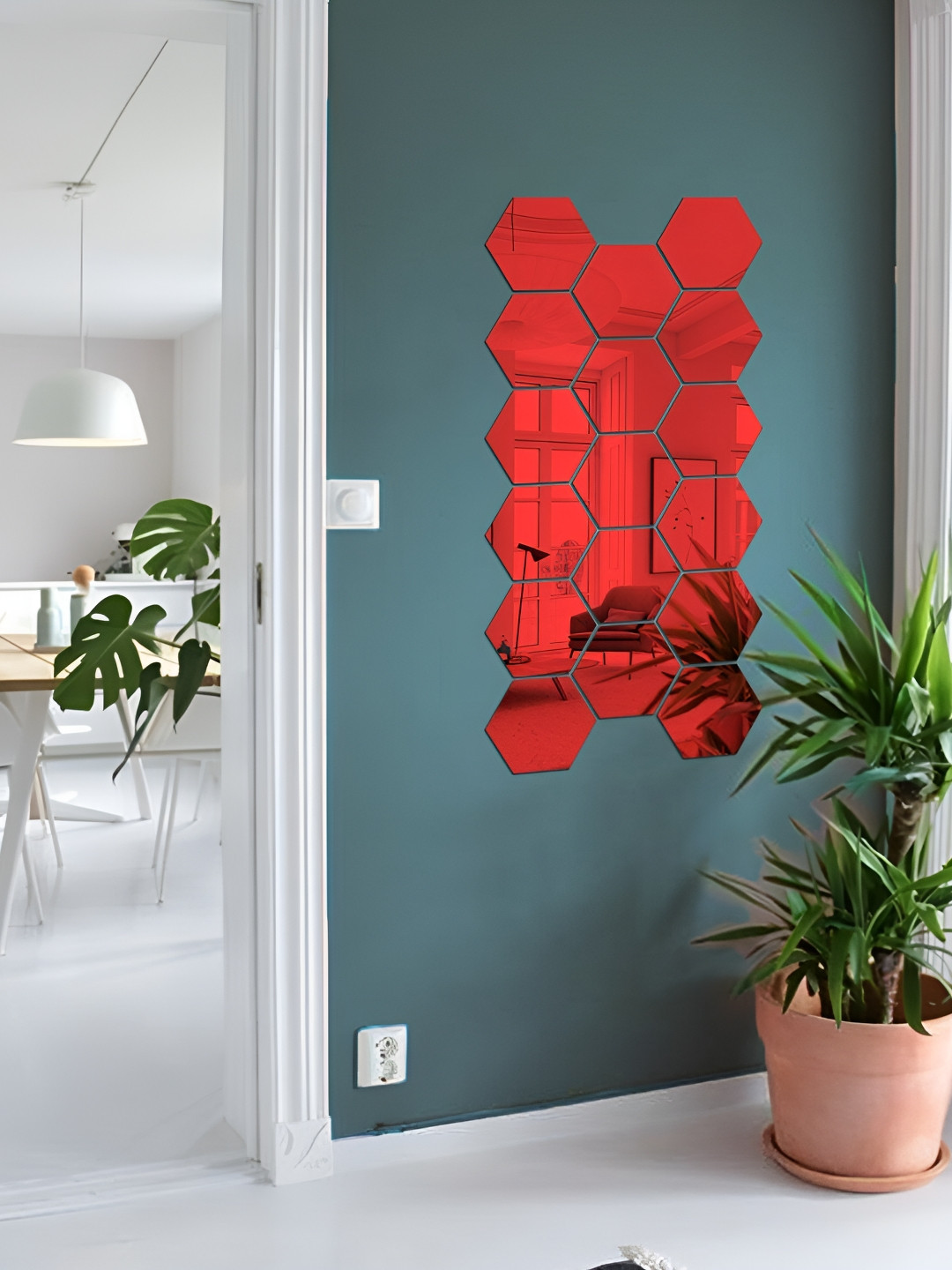 Buy WALLWEAR Red 17 Pcs Self Adhesive Hexagon Shaped Wall Stickers ...